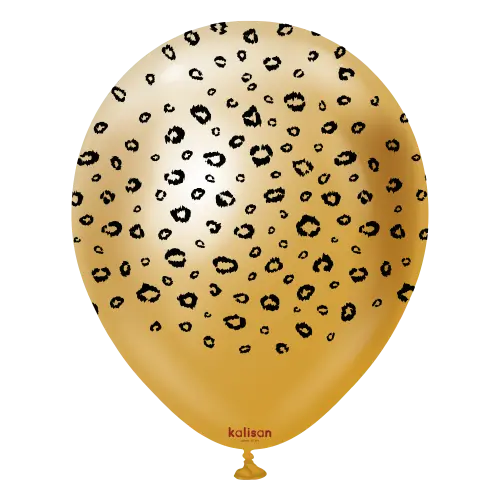 Kalisan 12" Safari Leopard Printed Mirror Gold (Black) Latex Balloon ...